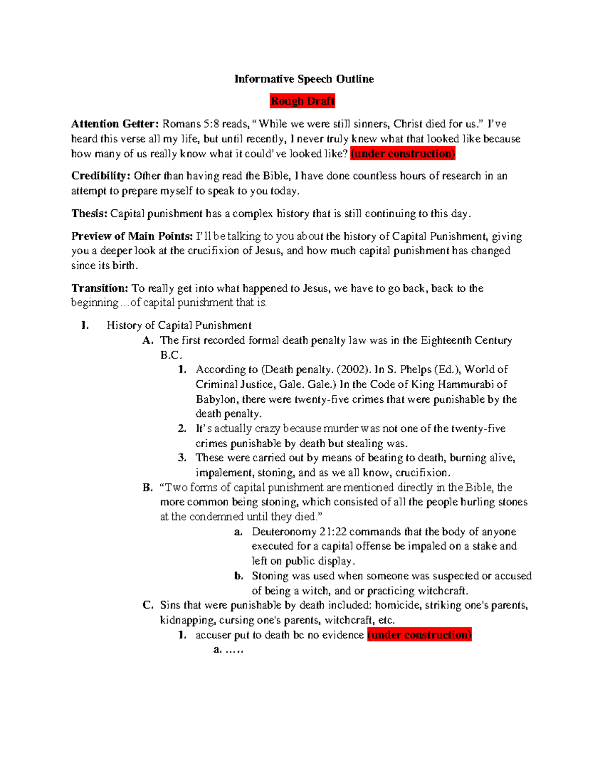Informative Speech Outline - Informative Speech Outline Rough Draft ...