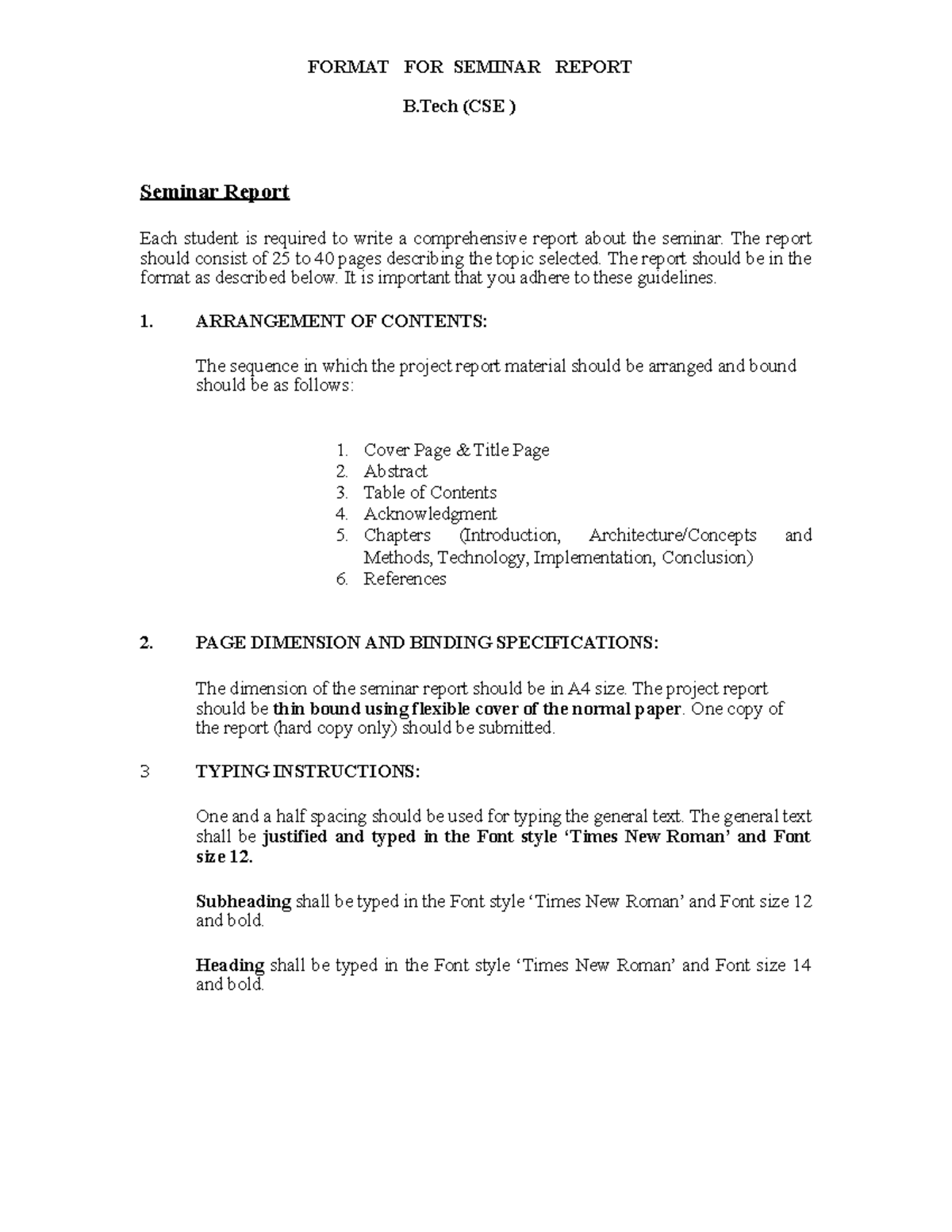 B.Tech (CSE) Seminar Report Formatting Guidelines - Studocu