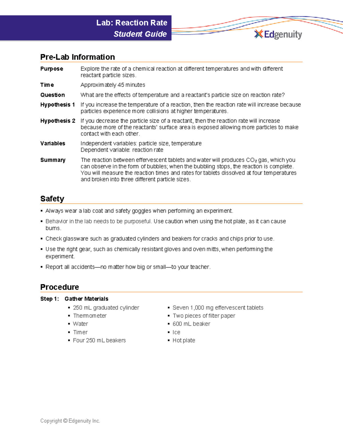 Chemistry-Reaction Rate-Student Guide - Lab: Reaction Rate Student ...