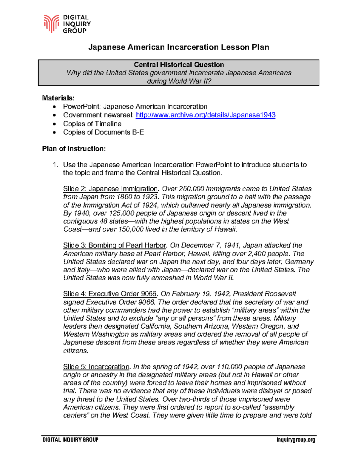 Japanese American Incarceration Lesson Plan (History 101) - Studocu