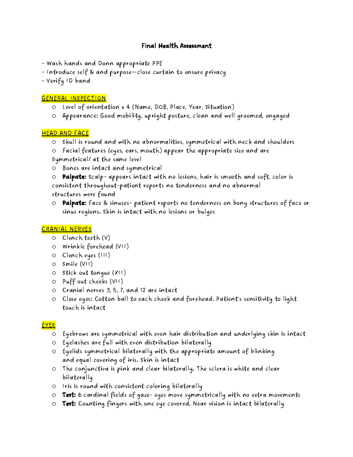 Final Health Assessment: Comprehensive Head-to-Toe Evaluation Guide ...