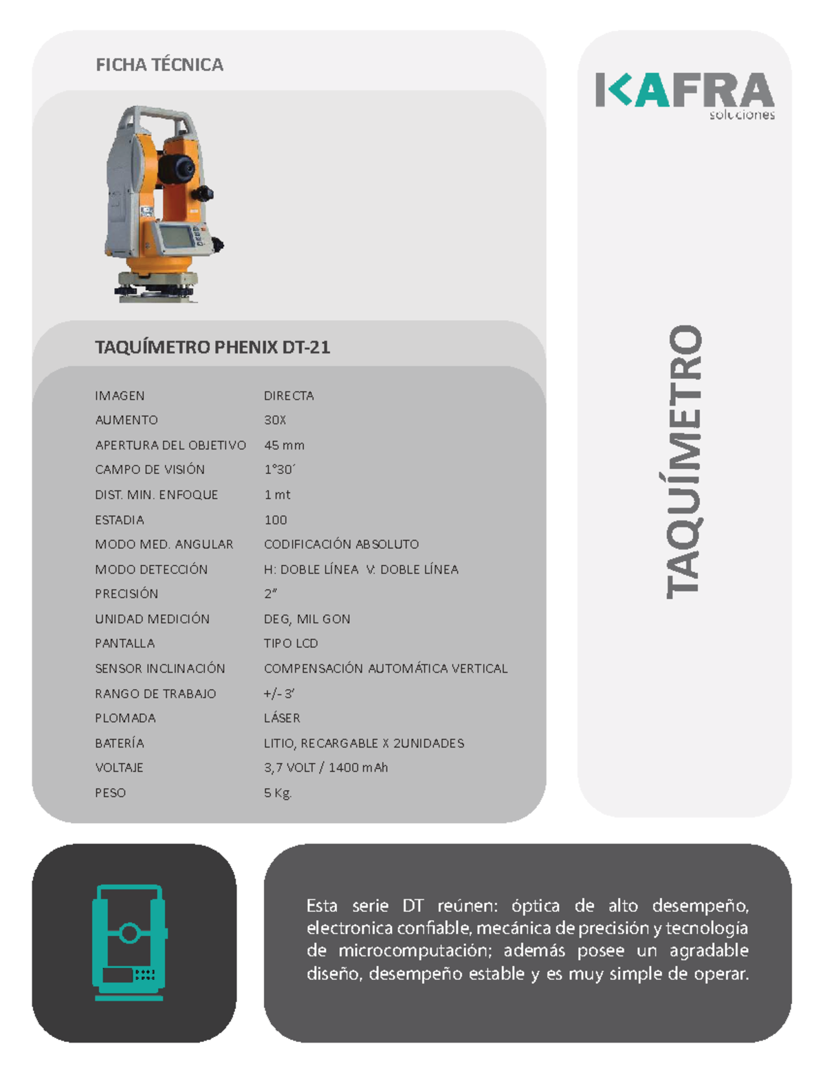 Ficha Tecnica Taquimetro Phenix DT-21 - TAQUÍMETRO PHENIX DT- IMAGEN ...