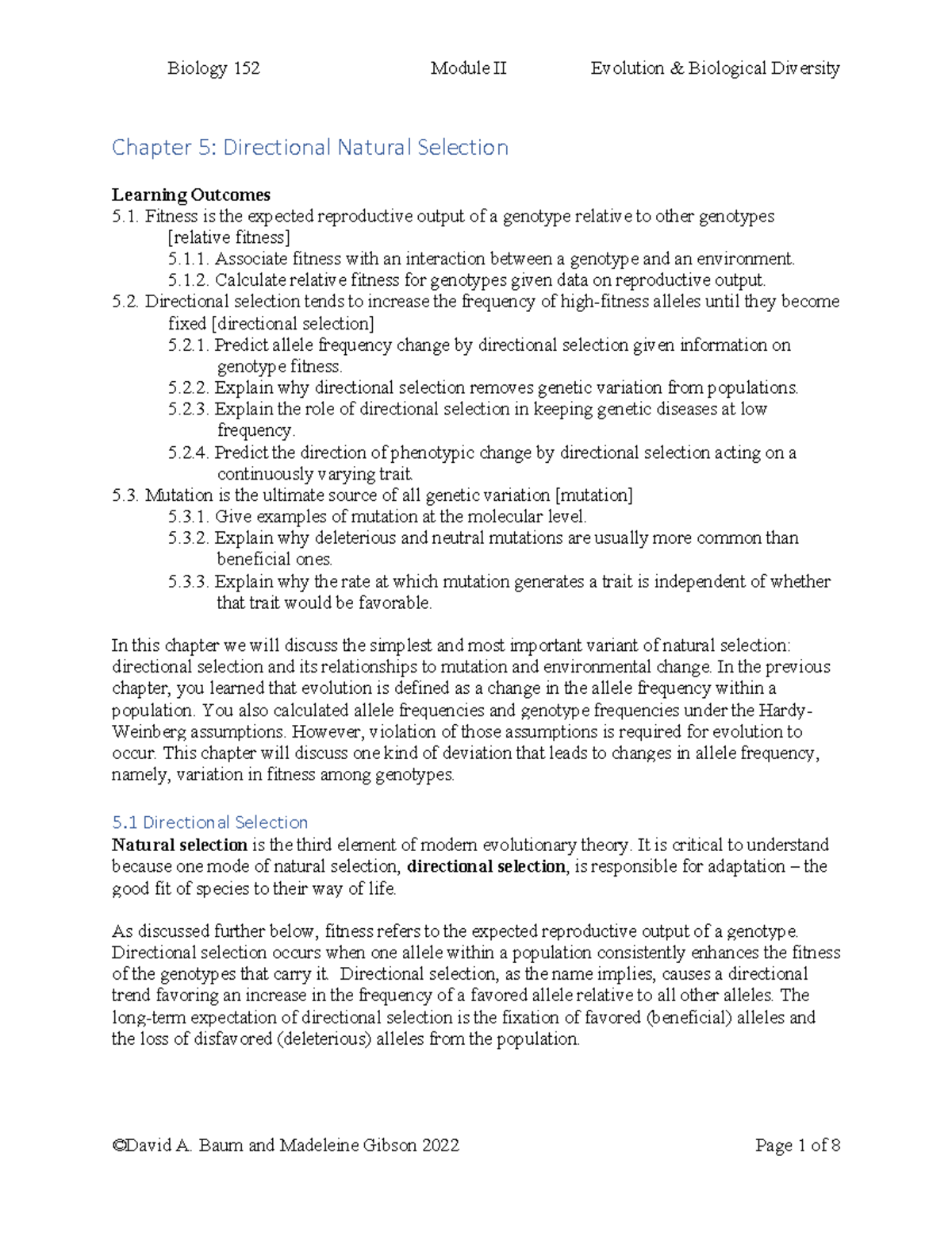 Biology 152 Module II: Understanding Directional Natural Selection ...