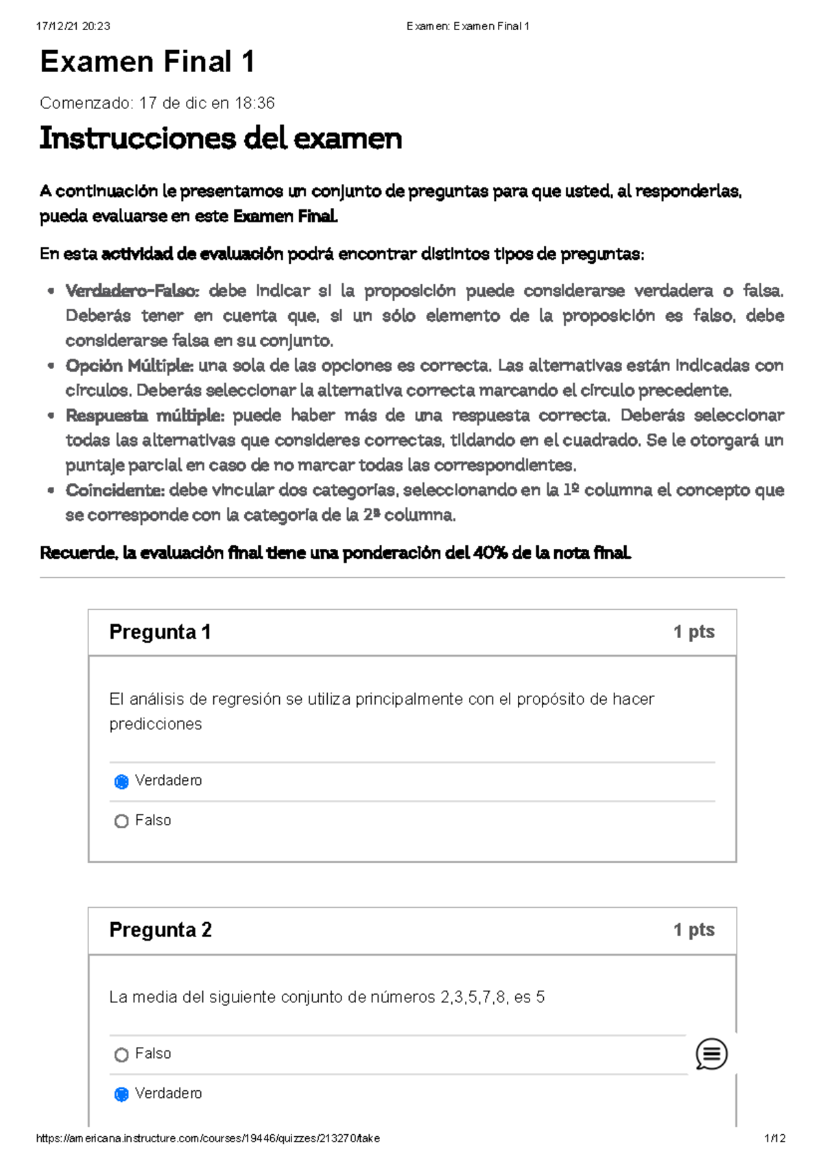 Examen Final 1 de Estadística 1: Preguntas y Respuestas - Studocu