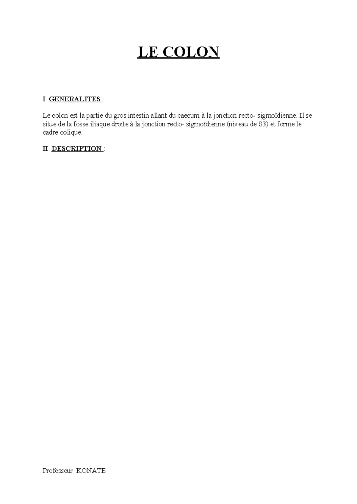 Anatomie du Colon : Généralités et Vascularisation (ANAT 2024) - Studocu