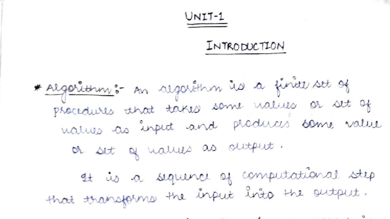 DAA UNIT-1: Introduction to Algorithms and Their Analysis - Studocu