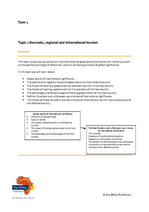 Tourism march control test - Grade: 12 - Further Education and Training ...