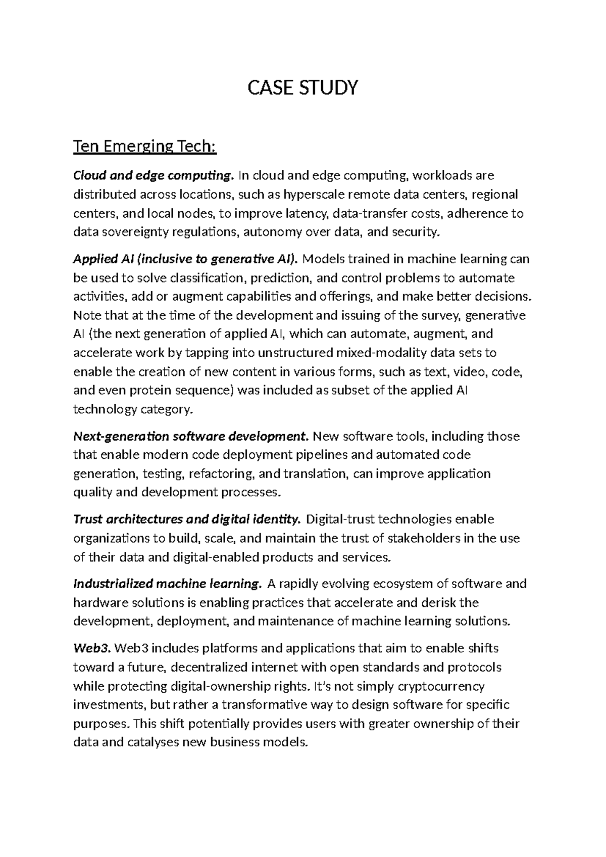 CASE Study - Emerging Tech Trends and Innovations in 2023 - Studocu