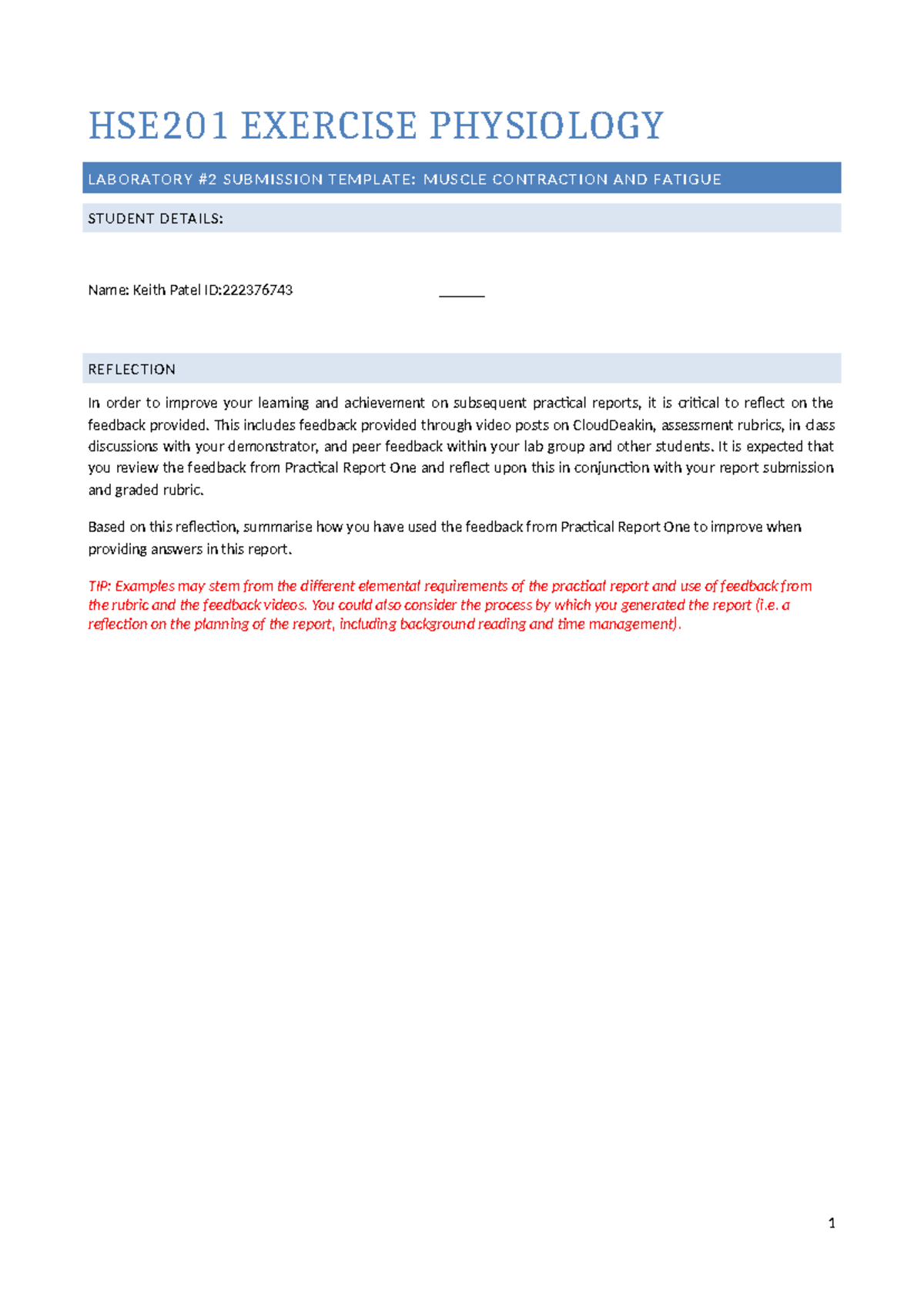 HSE201 Muscle Contraction & Fatigue Lab Report Submission Template ...