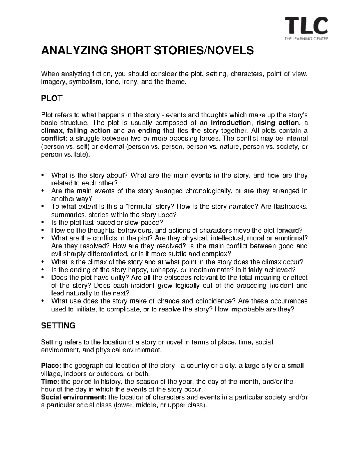 Analyzing-Short-Stories - ANALYZING SHORT STORIES/NOVELS When analyzing ...