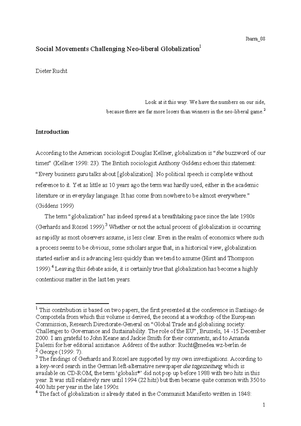 Rucht_02 Social Movements and Globalization: A Critical Analysis - Studocu