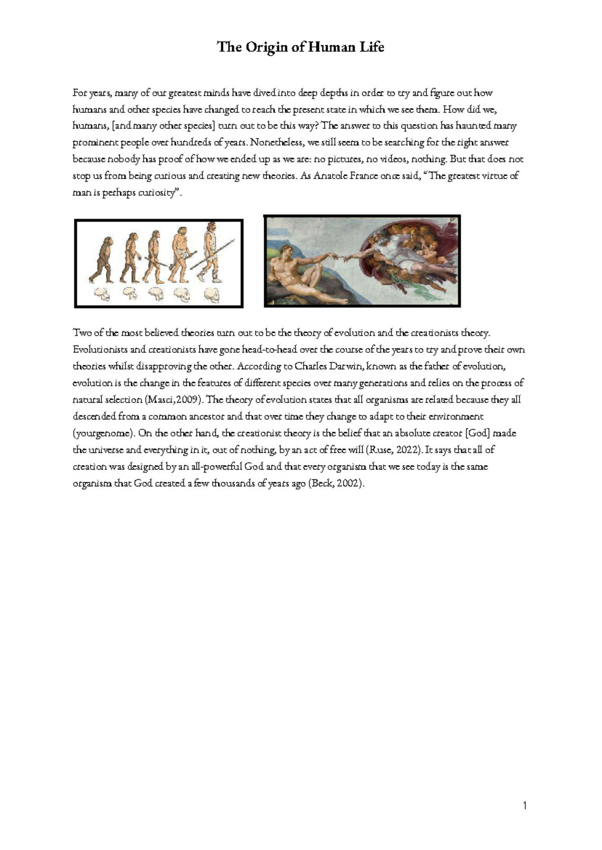 Evolution Essay: Theories of Human Existence and Origins - Studocu