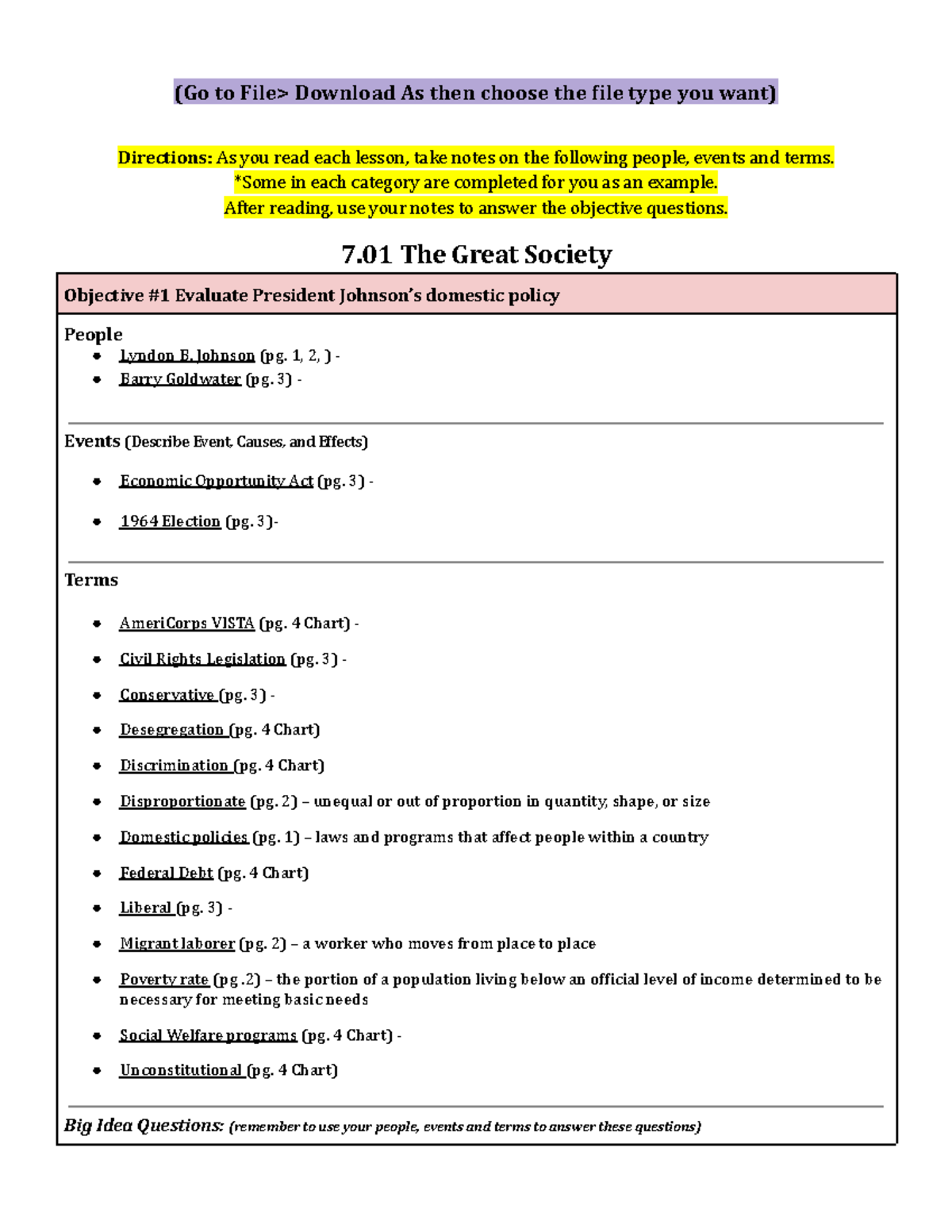 Module 7 Notes - U.S. History: The Great Society & Civil Rights ...