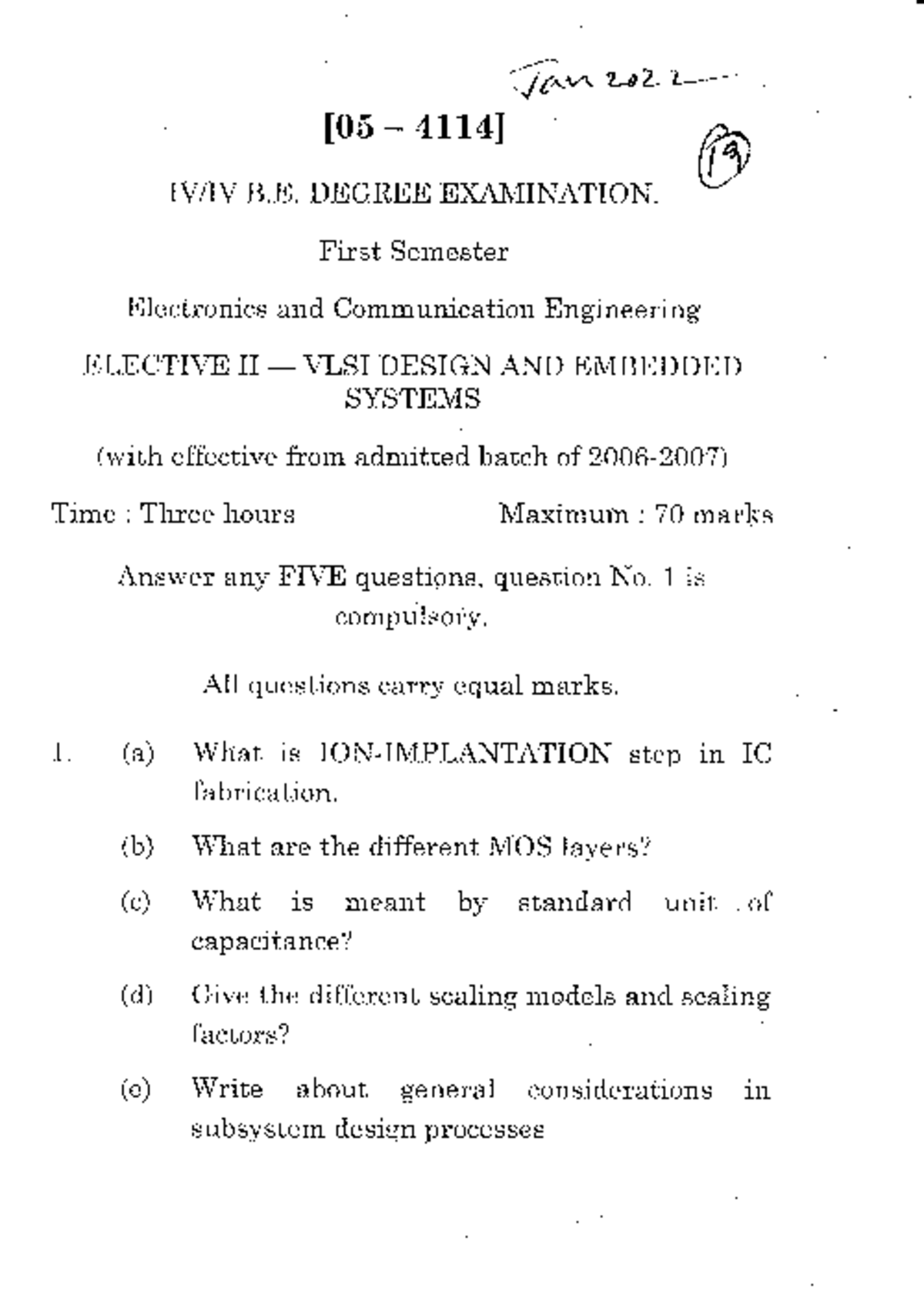 4LL4l Elective II - VLSI Design & Embedded Systems Exam Jan 2022 - Studocu
