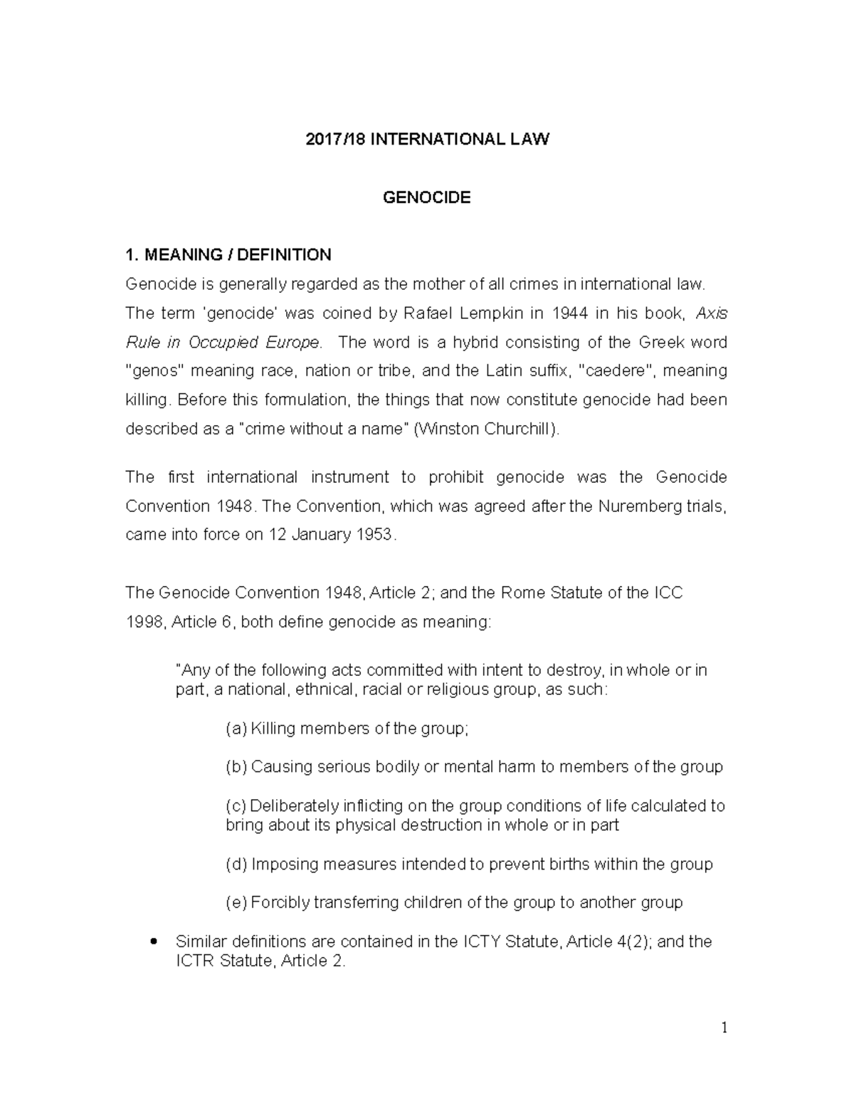 International Law Lecture Notes: Understanding Genocide Concepts - Studocu