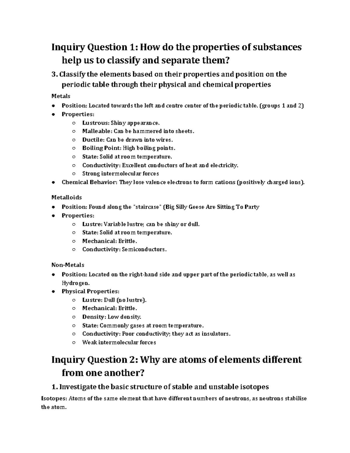 CHEM 101: Simplified Notes on Element Properties and Isotopes - Studocu