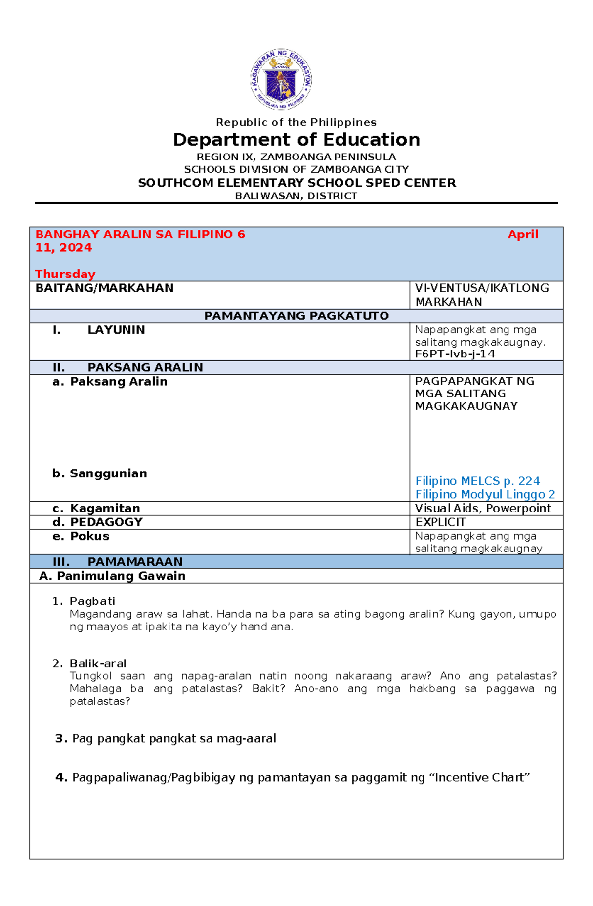 Salitang Magkakaugnay - Republic of the Philippines Department of ...