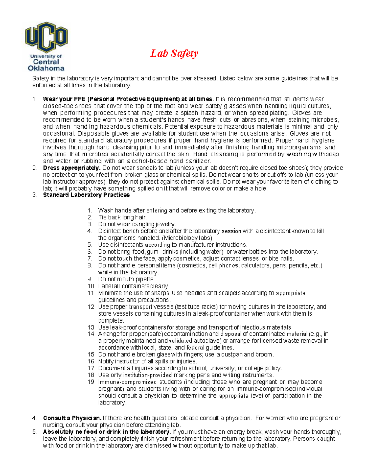 Lab Safety Guidelines for Human Physiology 2 Lab Sessions - Studocu