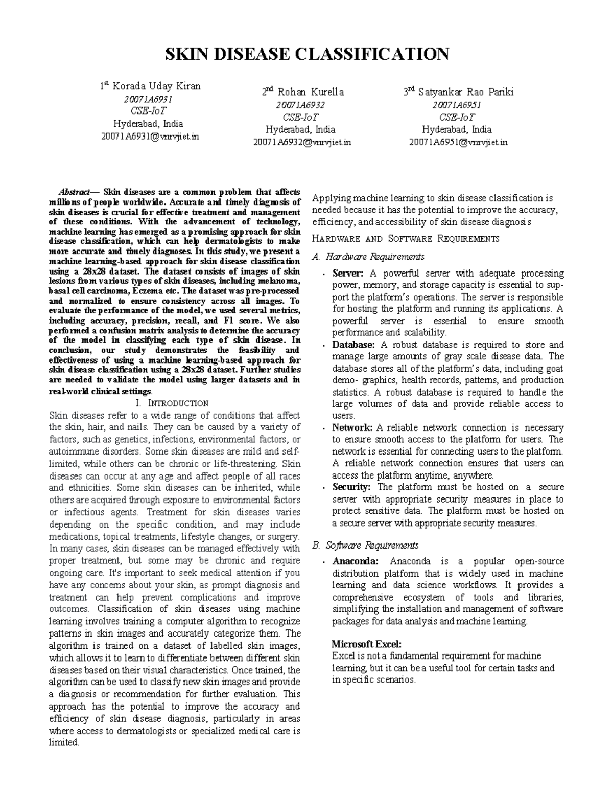 Machine Learning for Skin Disease Classification: A Study (Course Code ...