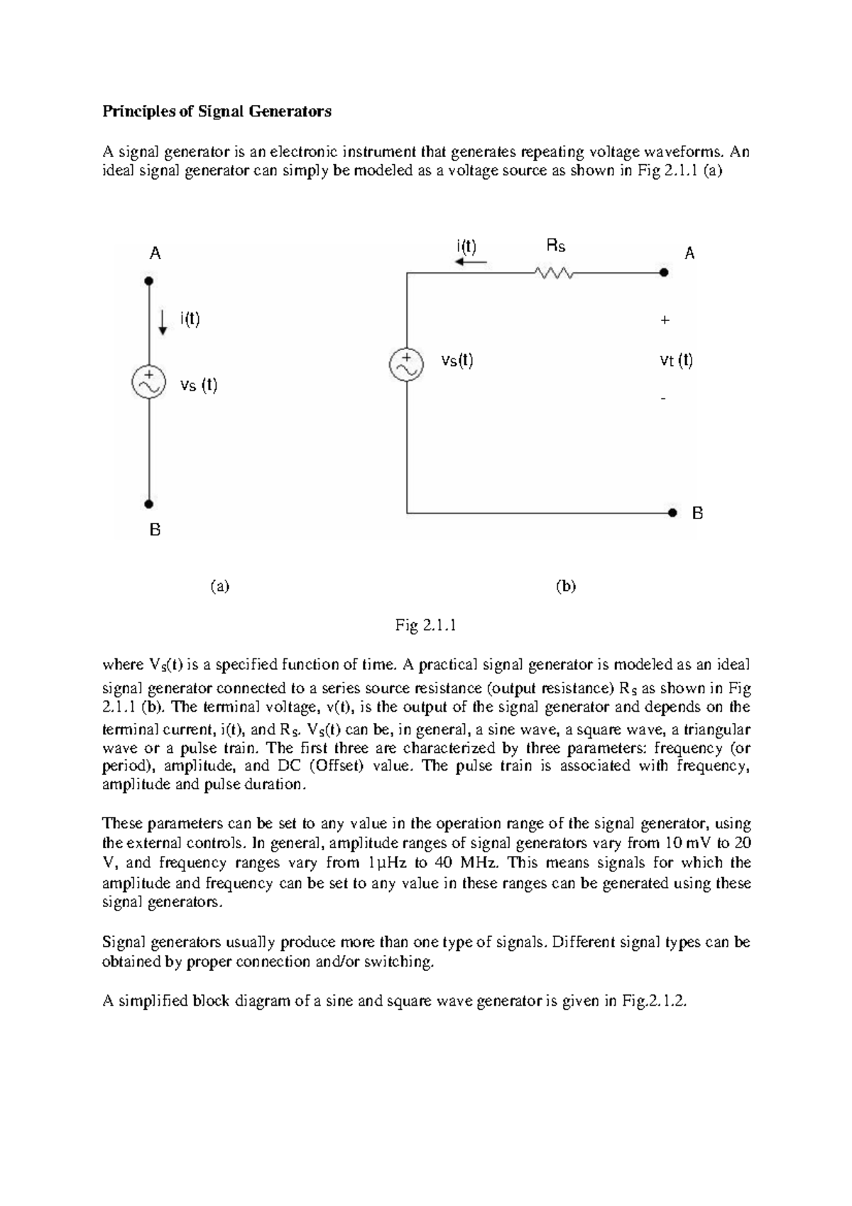Principles of Signal Generators (Course Code: EE101) - Studocu