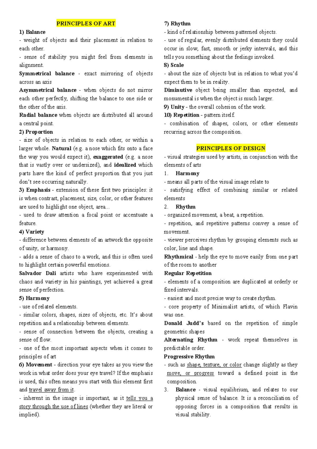 ARTA - Principles of Art and Design Midterm Study Notes - Studocu
