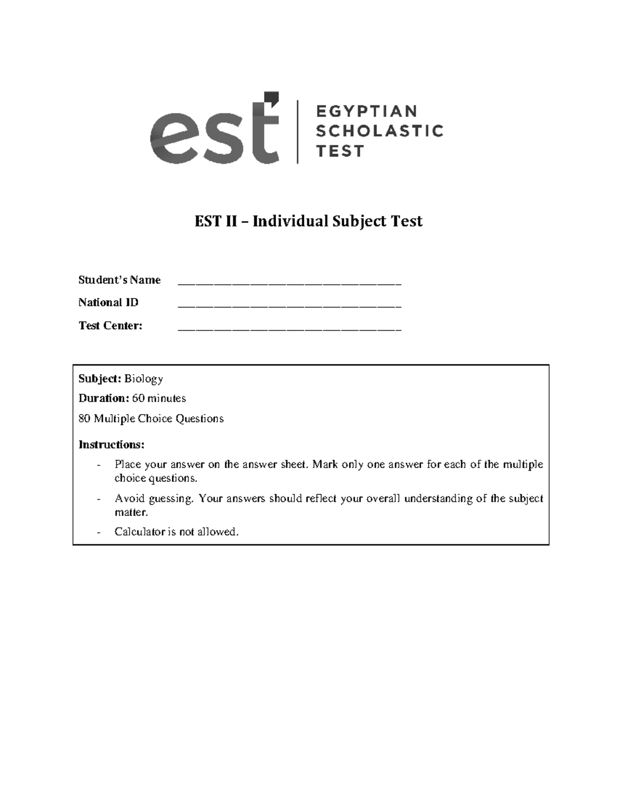EST II - Biology - Comprehensive Practice Test Questions - Studocu