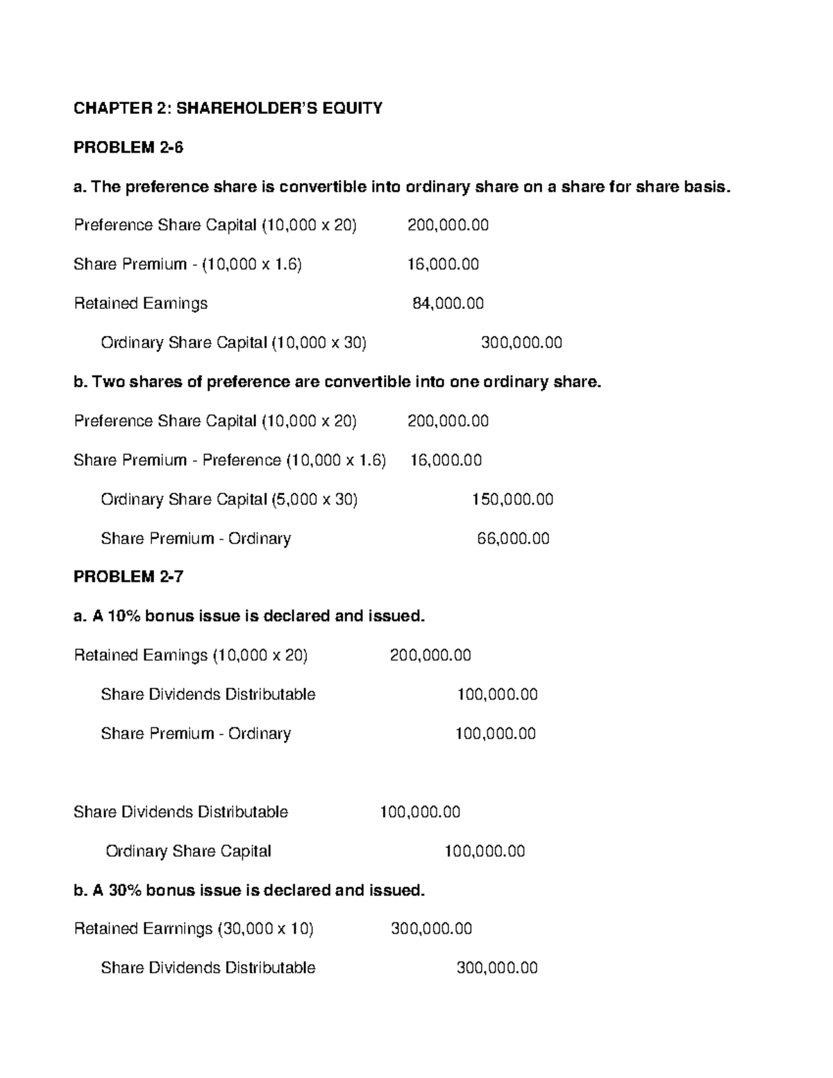 CHAPTER 2: SHAREHOLDER'S EQUITY PROBLEMS AND SOLUTIONS - Studocu