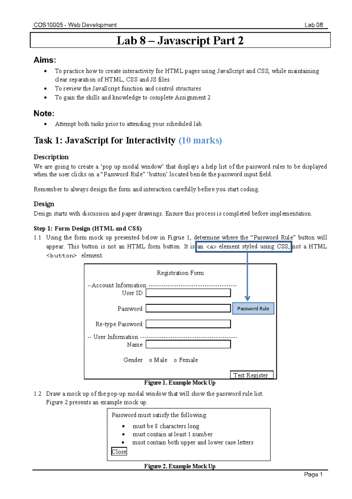 Lab 08 instruction 2021 - Lab 8 – Javascript Part 2 Aims: • To practice ...