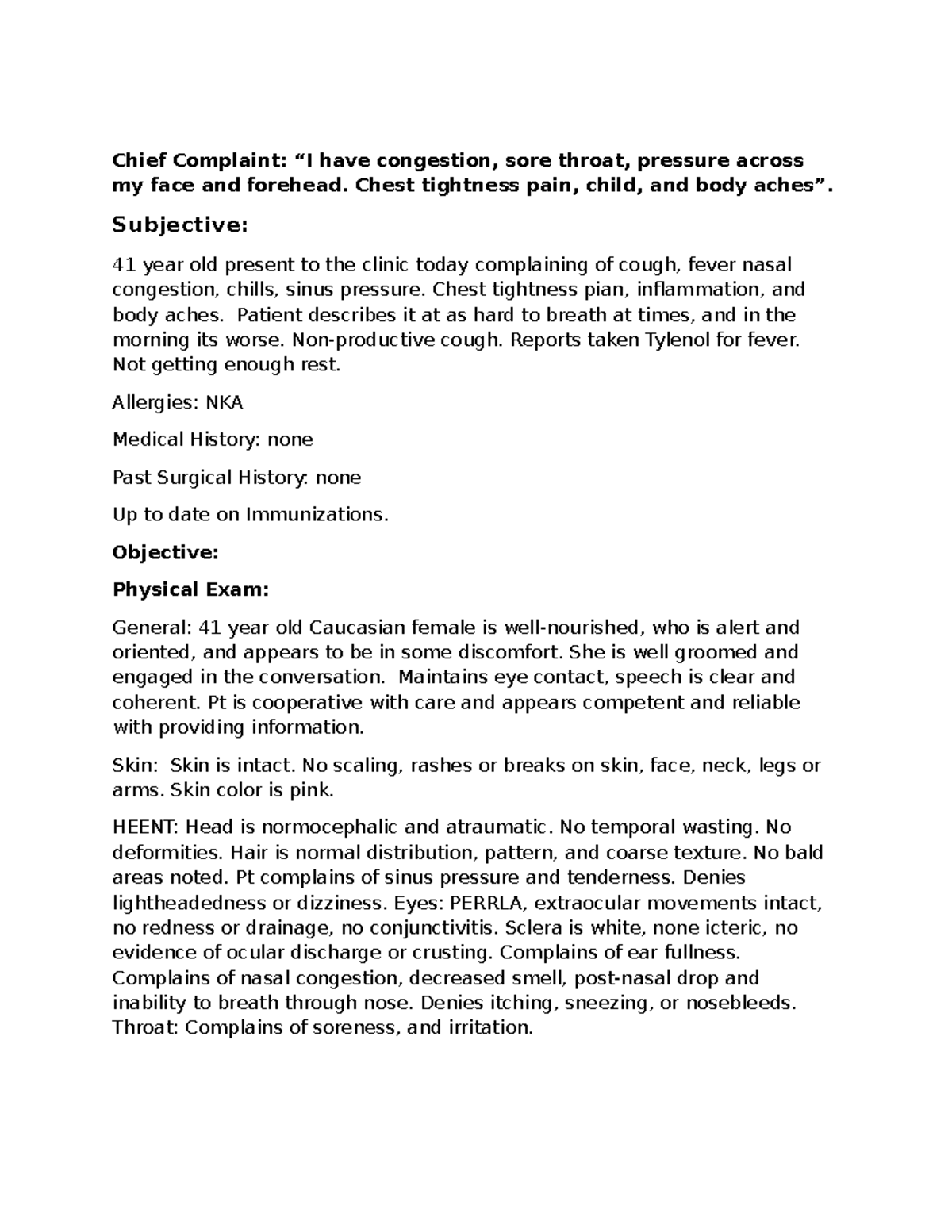 Sinus Infection SOAP Note - Acute Prostatitis Assessment & Plan - Studocu