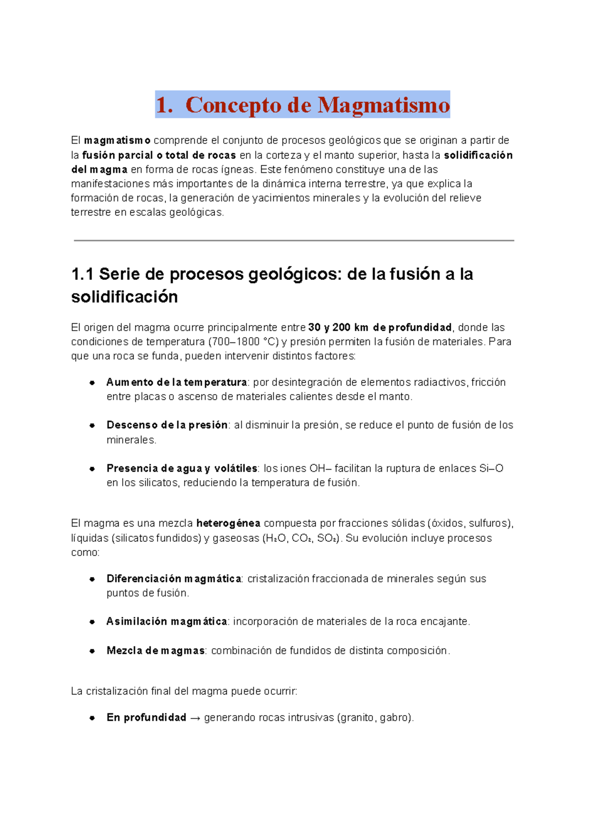 MAGMATISMO: Procesos y Formación de Rocas Ígneas en GEO-101 - Studocu