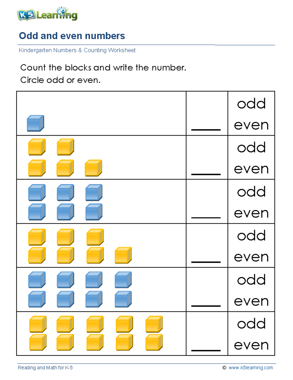 Kindergarten learn even odd numbers 2 - Mathematics - Reading and Math ...
