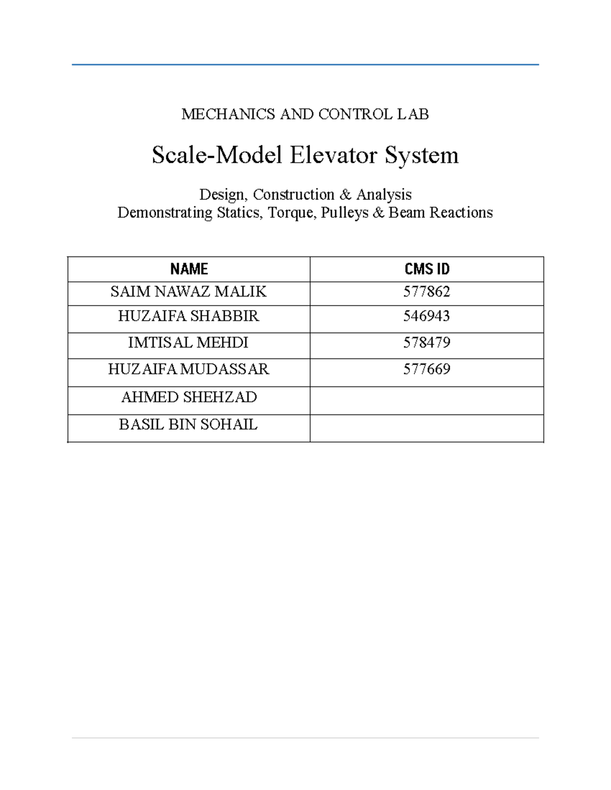 MECHANICS AND CONTROL LAB: Elevator System Design Report - Studocu