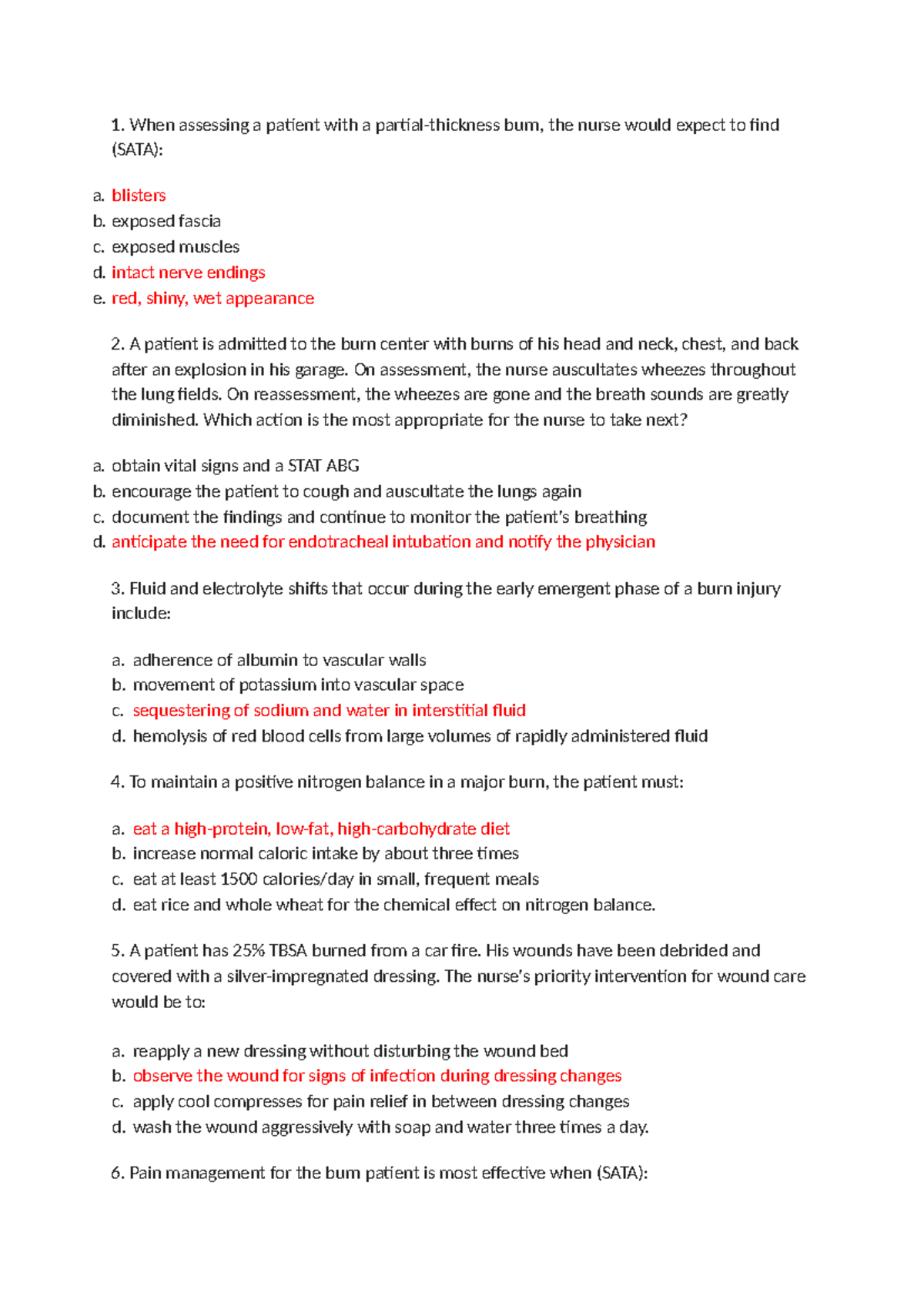 Burns Q&A - Study Guide for Nursing Exam (NUR 101) - Studocu