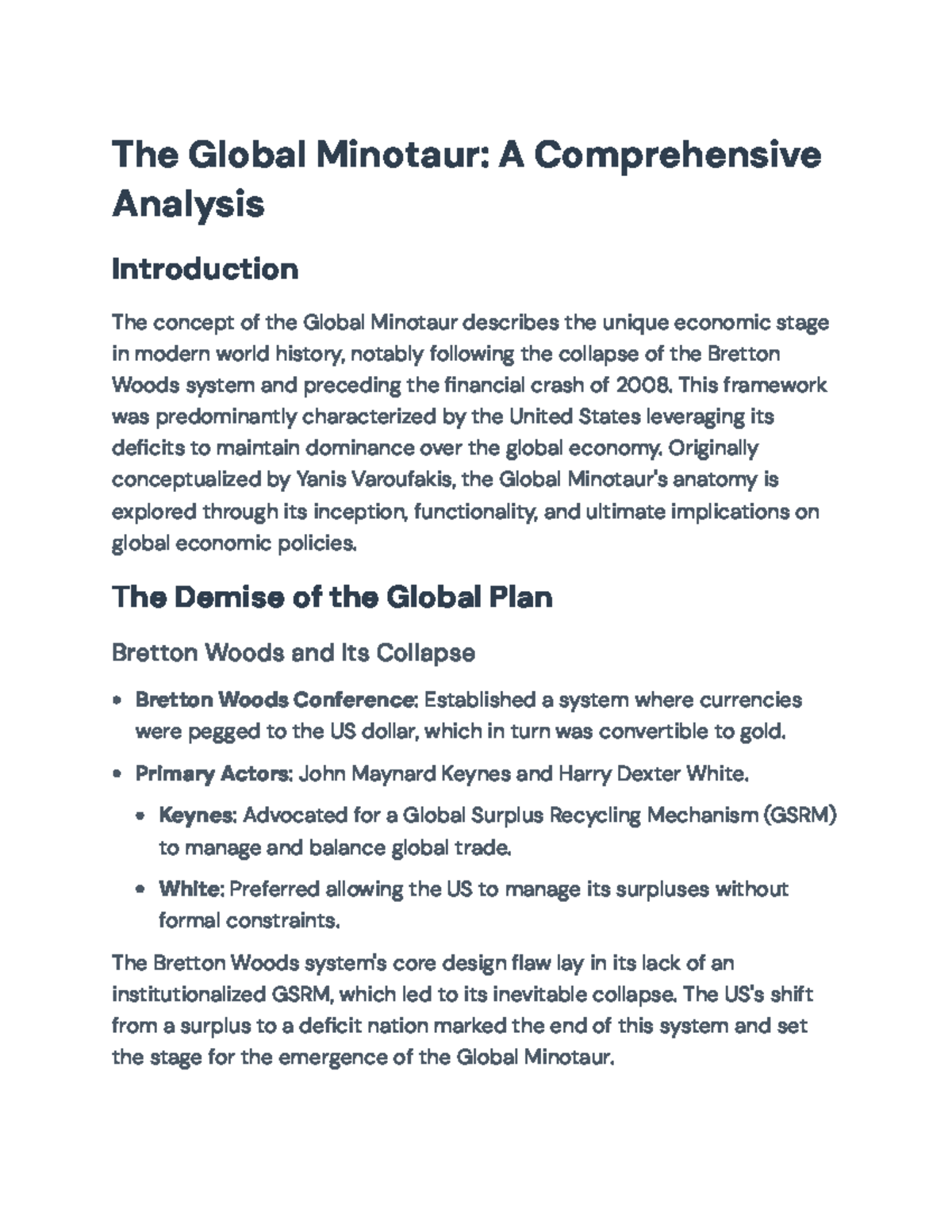ECON 302: Understanding the Global Minotaur Post-Bretton Woods Dynamics ...