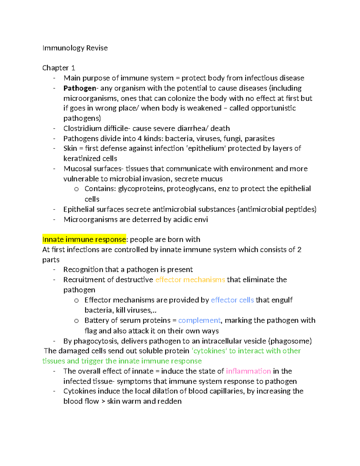 Immunology Lecture Notes - Key Concepts and Immune Responses - Studocu