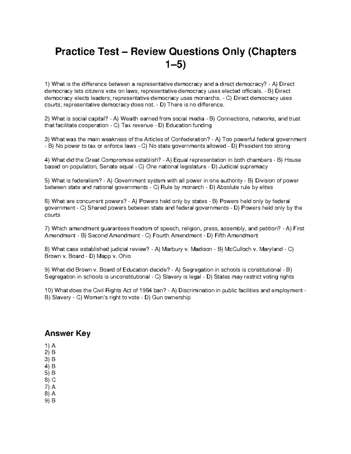 Practice Test Review Questions for Chapters 1-5 (CIV101) - Studocu