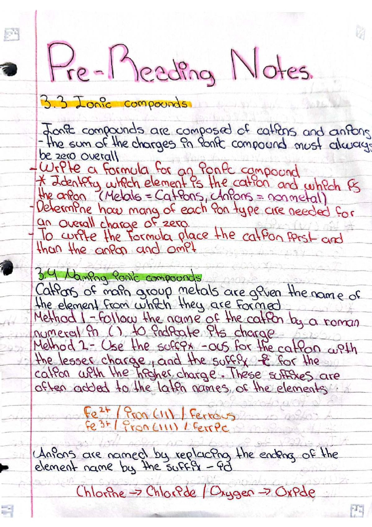 Notes 3.3: Ionic Compounds and Their Properties for Chem 101 - Studocu