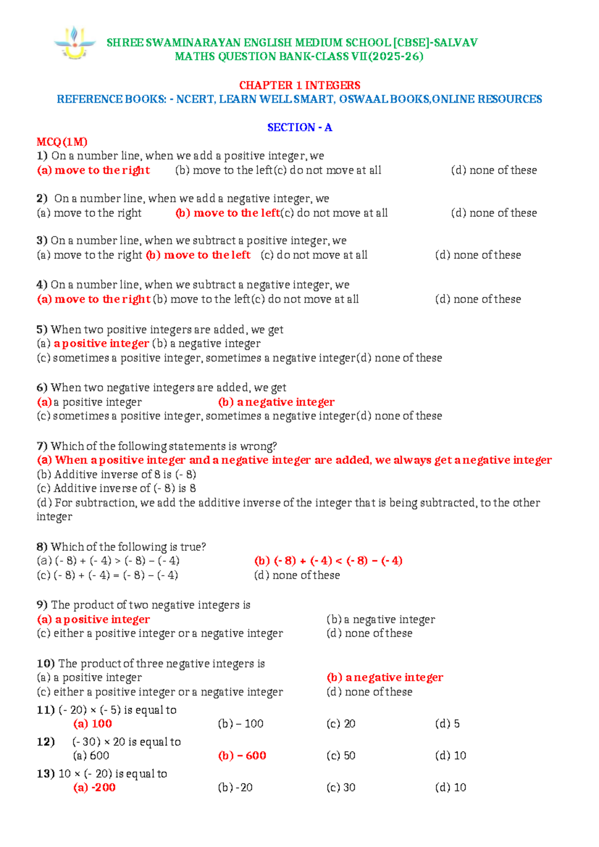 Chapter 1 Integers Study Guide (2025-26) - Studocu