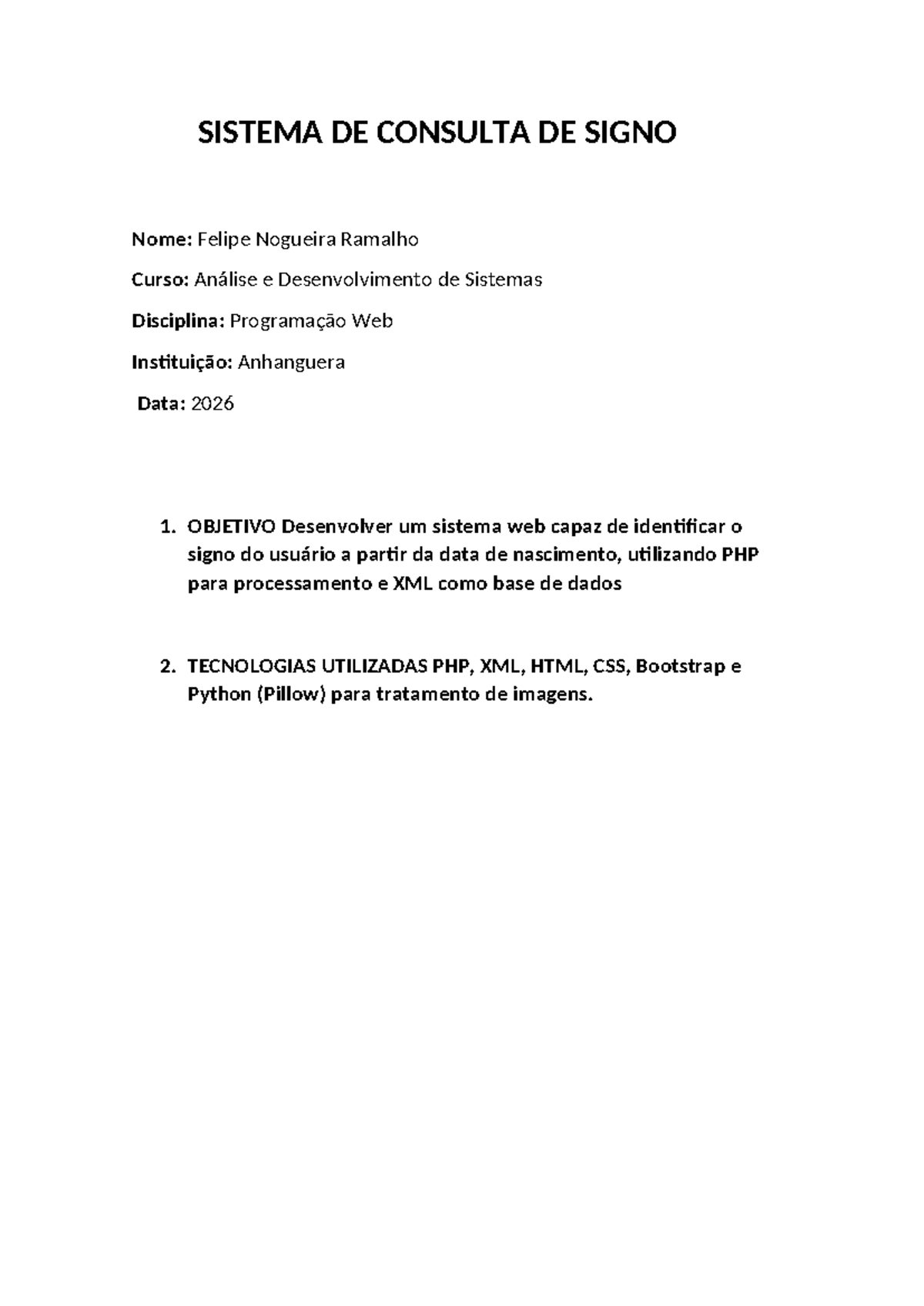 Programação Web - Sistema de Consulta de Signo com PHP e XML - Studocu