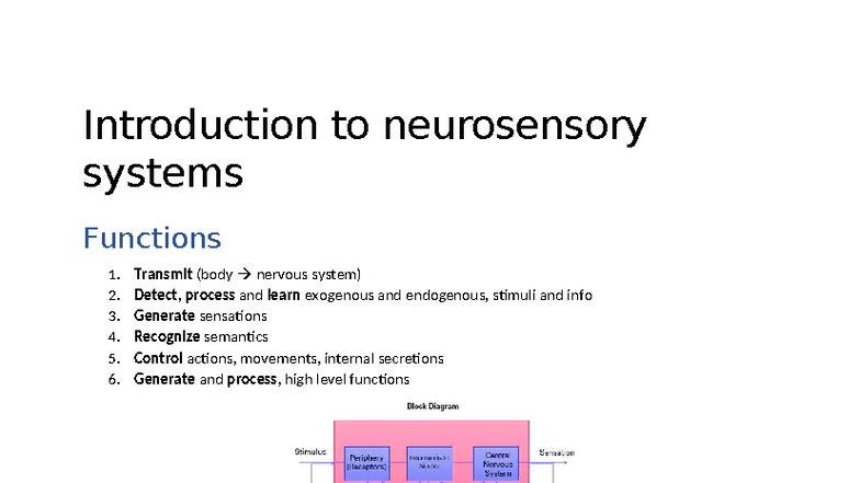Neurosensory Systems: Functions and Psychophysics Overview - Studocu