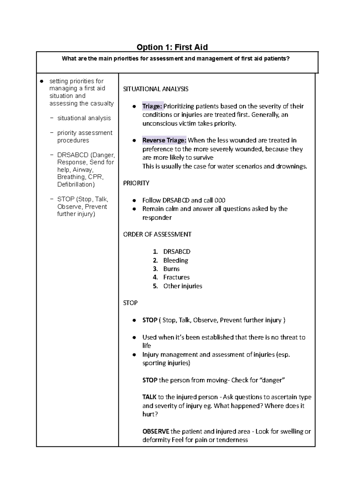 Option 1-First Aid Study Notes Template - Google Docs - Option 1: First ...