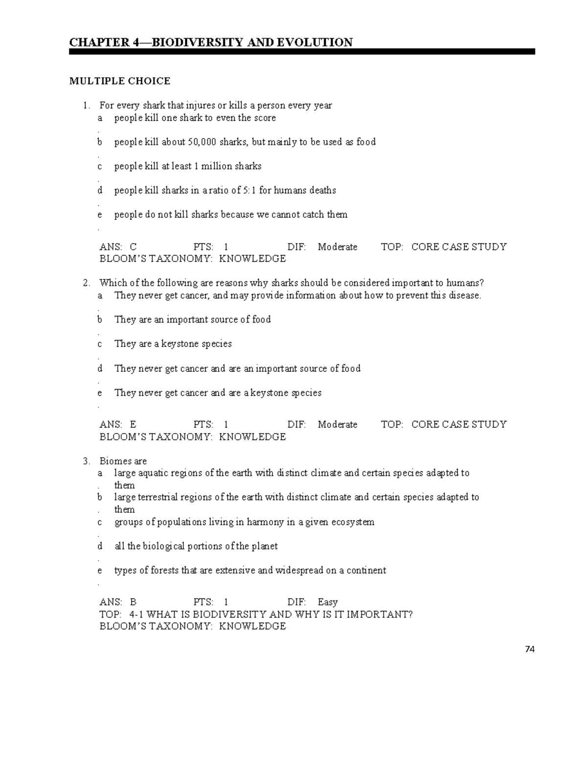 Chap-04 - Multiple choice - CHAPTER 4—BIODIVERSITY AND EVOLUTION ...