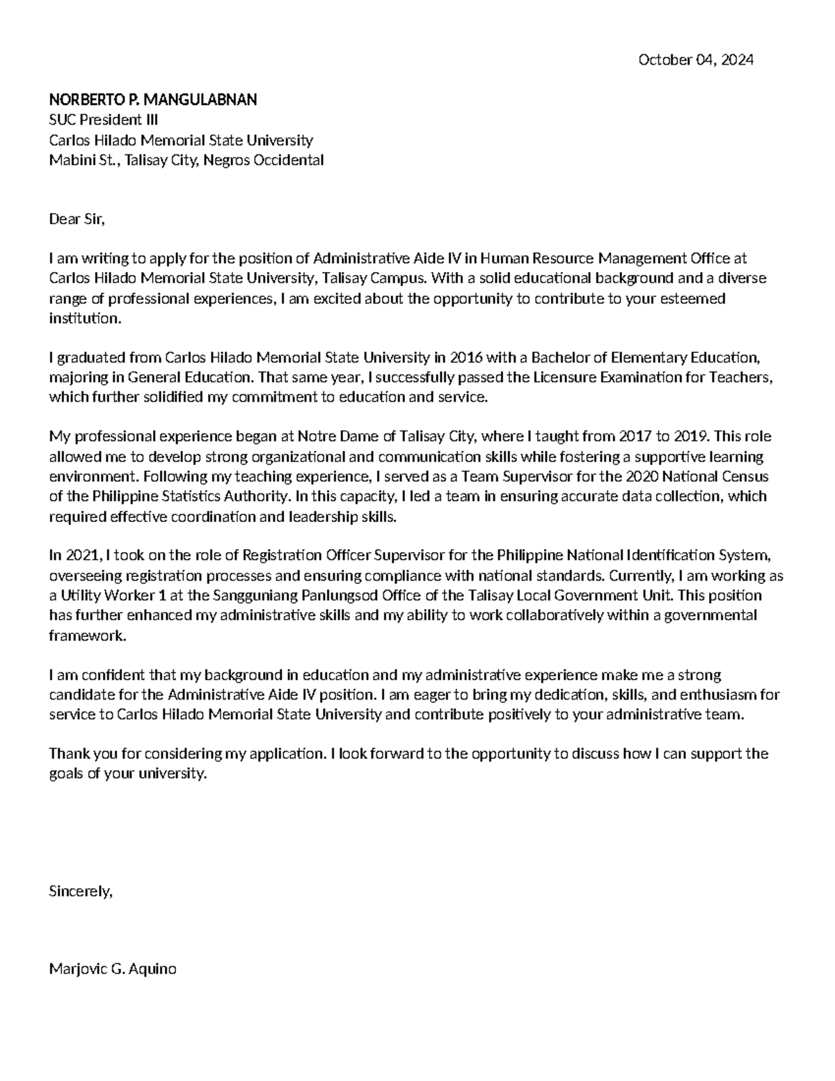 Application letter - helpful for every student - October 04, 2024 ...