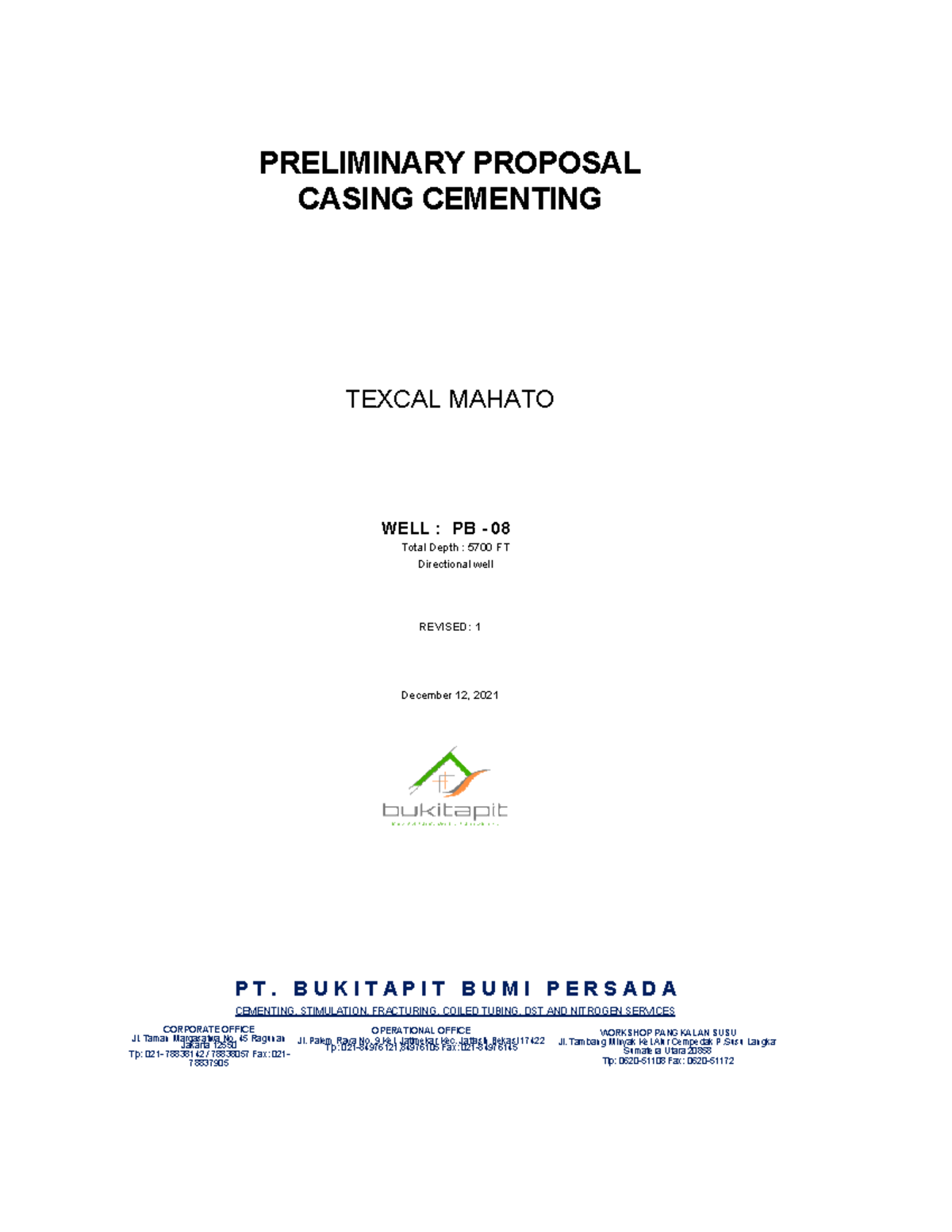 Cementing Proposal for Well PB-08: Directional Well Revision - Studocu