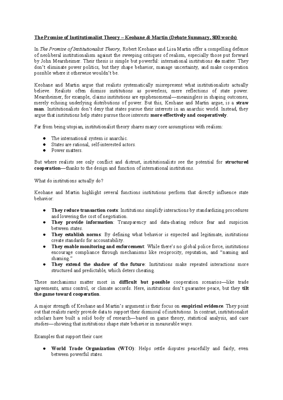 The Promise of Institutionalist Theory: Keohane & Martin Debate Summary ...