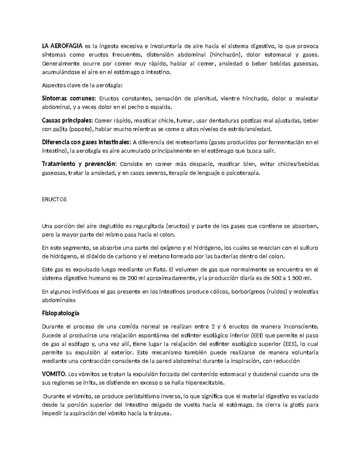 LA Aerofagia: Síntomas, Causas y Tratamiento - MORFO - Studocu