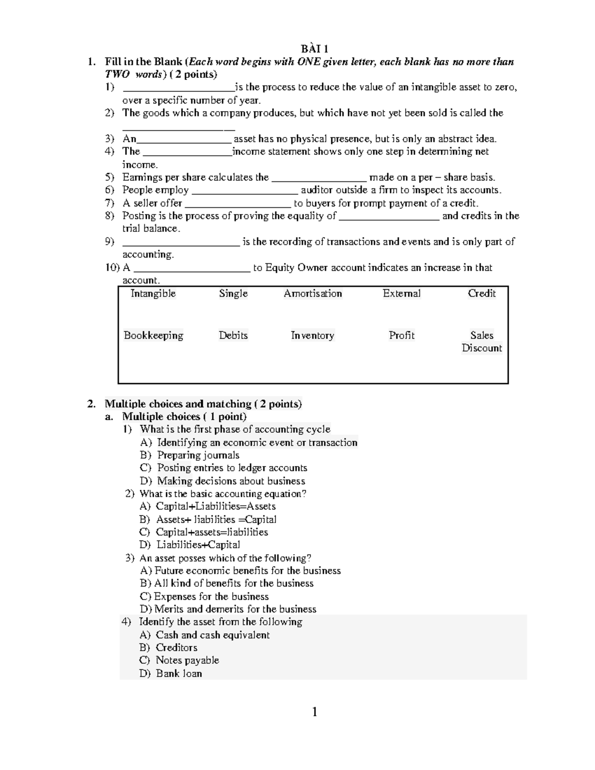 B3 - Accounting Principles and Practices: Fill in the Blanks & MCQs ...