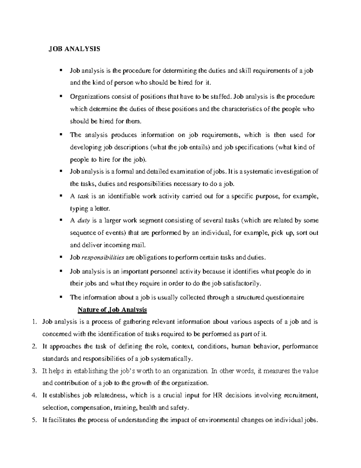 HRM 101 - Job Analysis Overview and Its Importance in HRM - Studocu