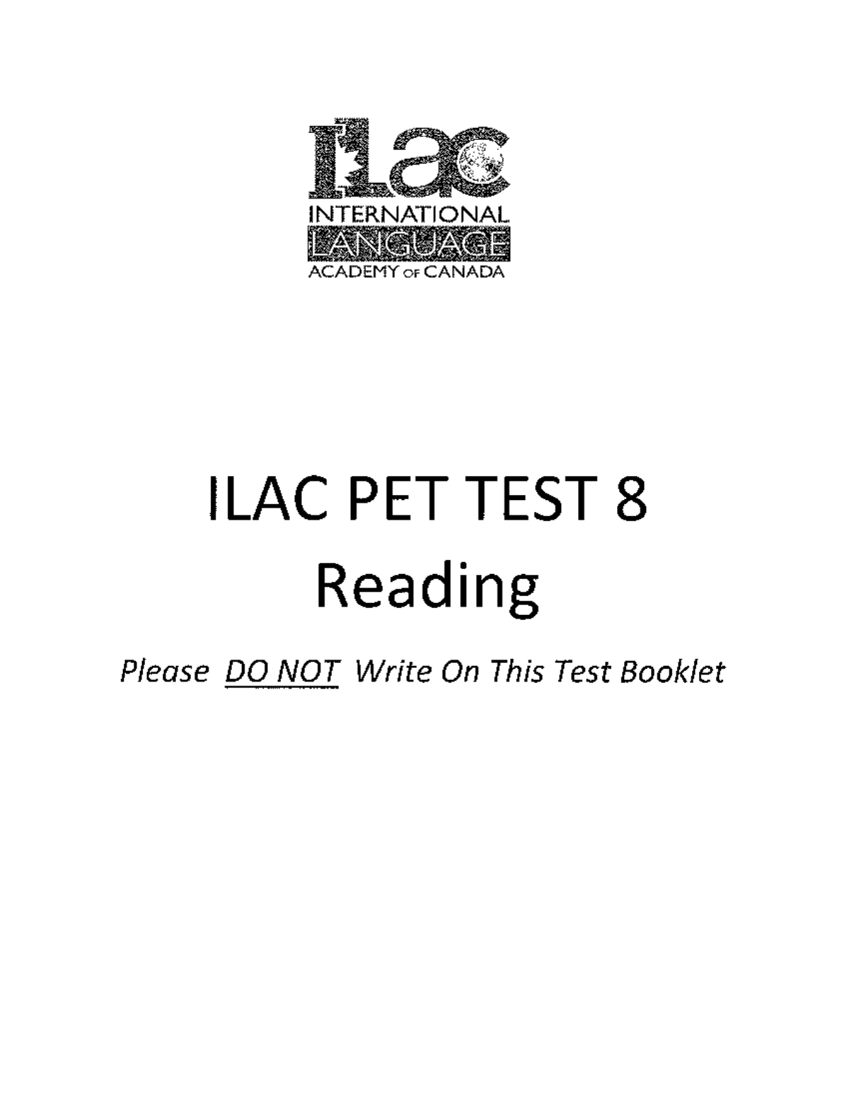 ILAC PET Test 8: Reading & Writing Practice Test Guide - Studocu