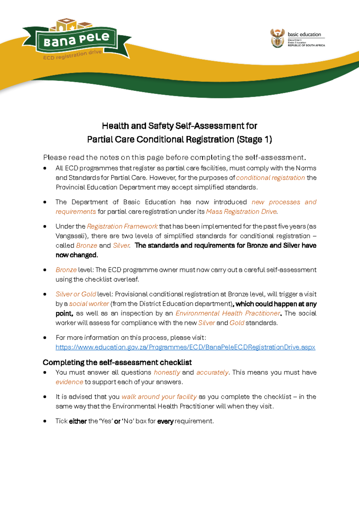Health and Safety Self-Assessment for Partial Care Registration - Studocu